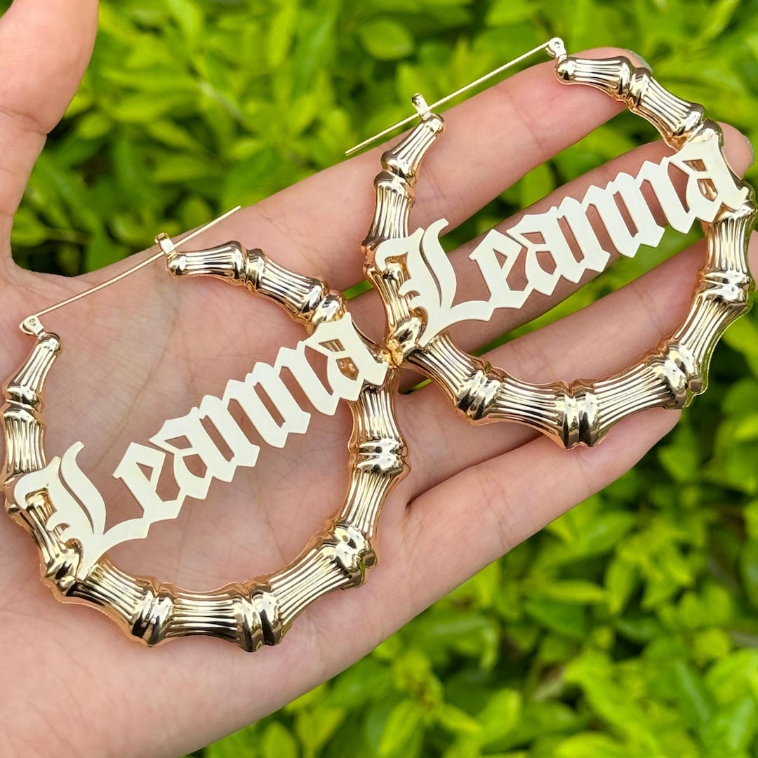 Custom Bamboo Earrings, Name Bamboo Earrings, Personalized Name Earring ...
