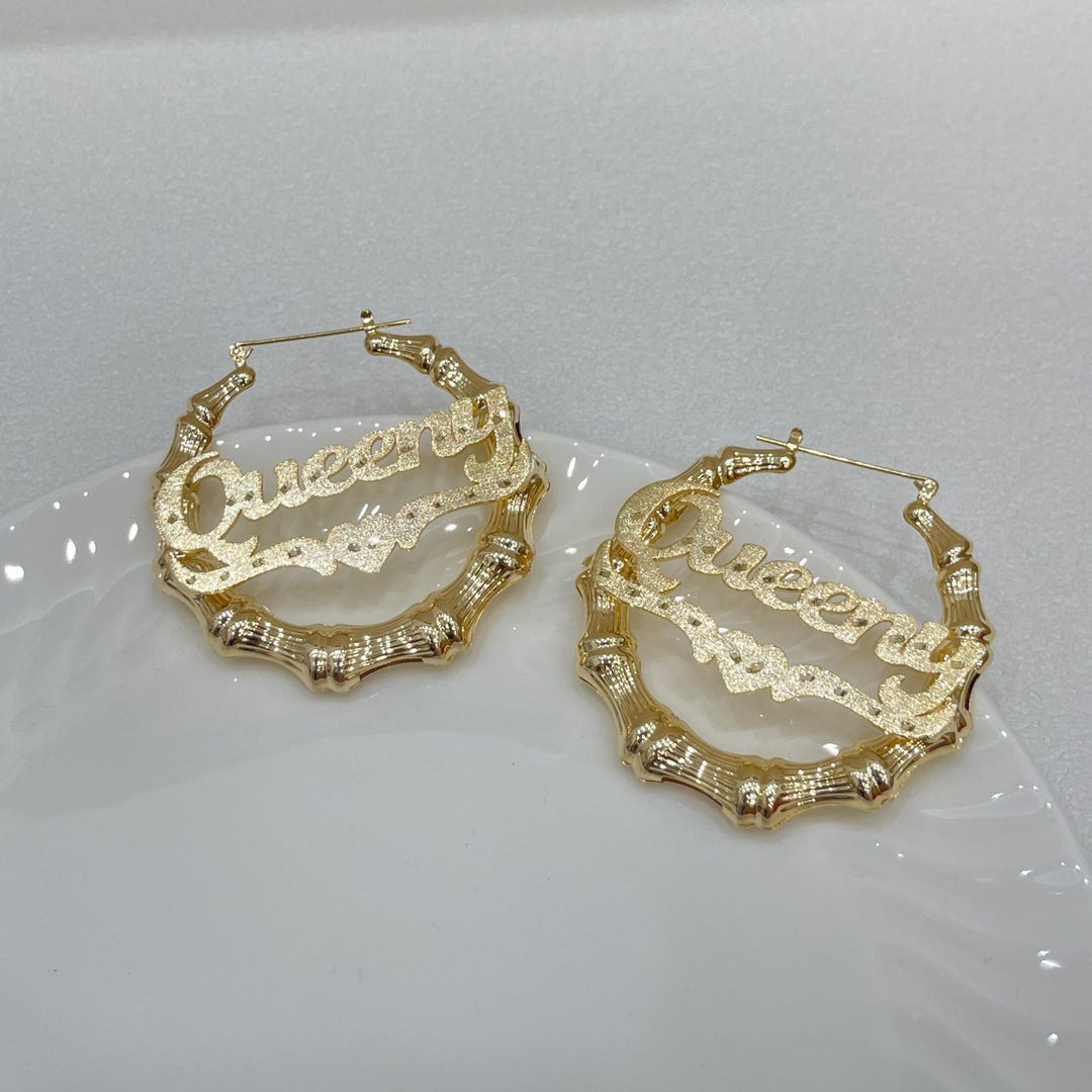 Custom Name Earrings, Bamboo Name Hoop, Large Letter Hoop, Hoop Jewelry ...