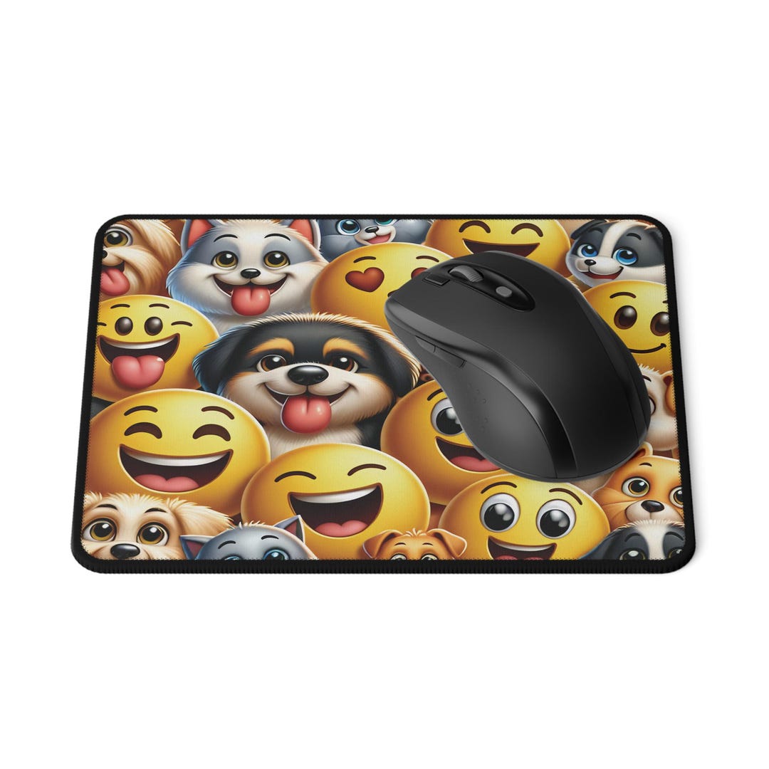 Mouse Pad, Happy Dogs and Cats With Emojis, Gaming Desk Mat, Non-slip ...