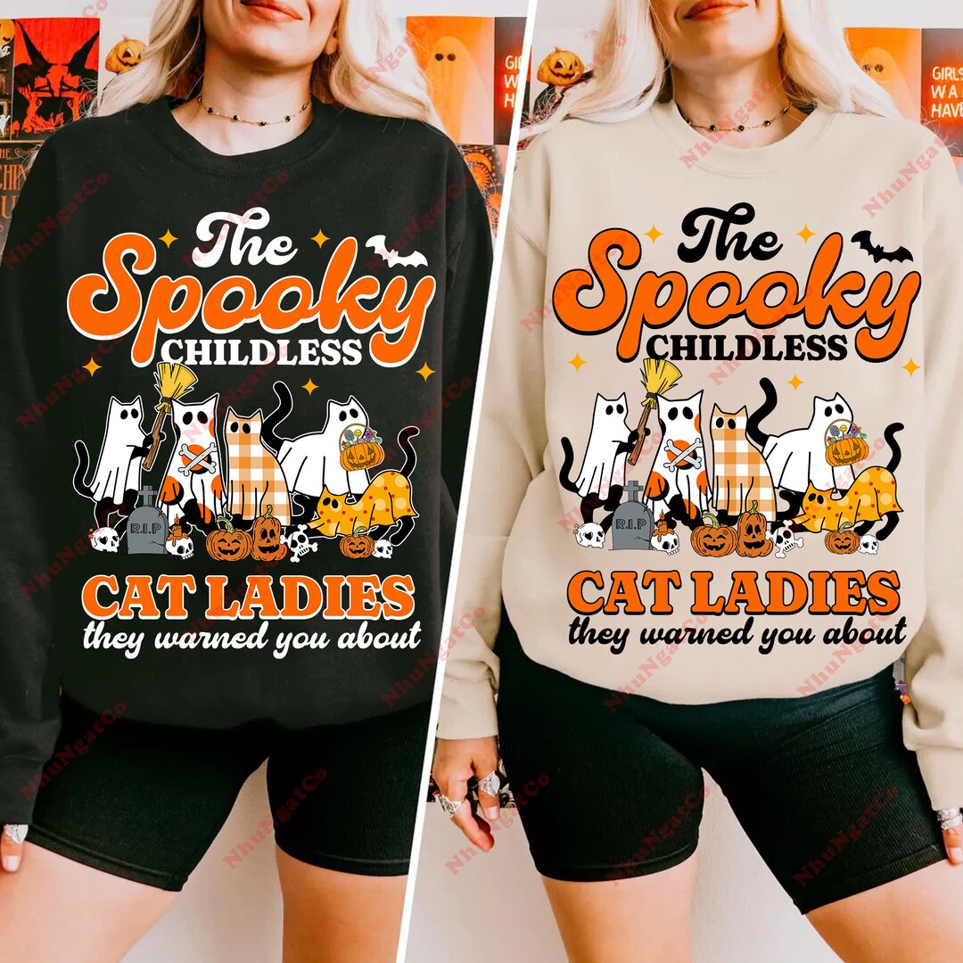 Spooky Cat Mom Png, Spooky Childless Cat Lady Png, Ghost Cat Halloween ...