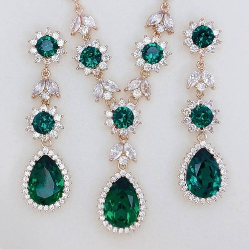 Emerald Jewelry Set Green Bridal Jewelry Sets Rose Gold - Etsy