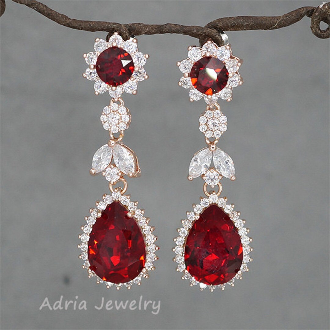 Red Crystal Earrings,red Bridal Earrings, Swarovski Earrings,red ...
