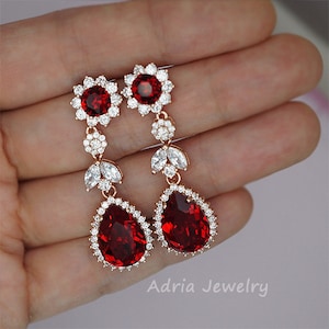 Red Crystal Earrings,red Bridal Earrings, Swarovski Earrings,red ...