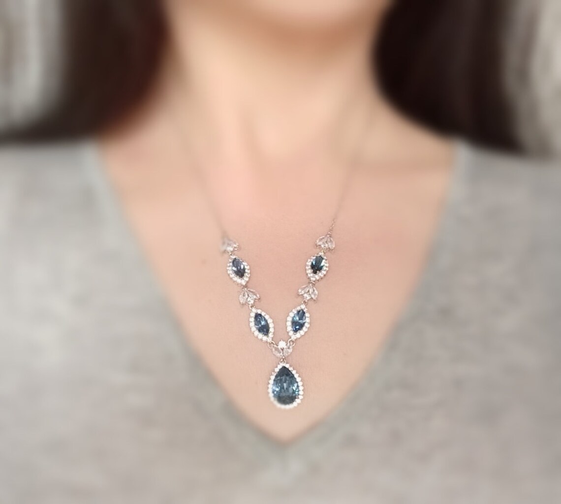 Navy Blue Wedding Jewelry Set Swarovski Denim Blue Crystal - Etsy