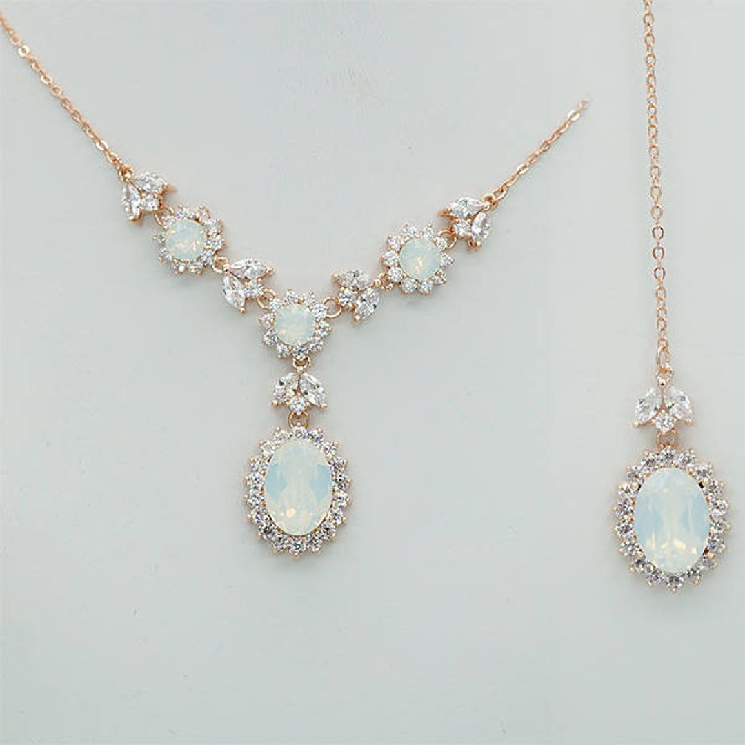 Back Drop Necklace, Backdrop Wedding Necklace, White Opal Necklace ...