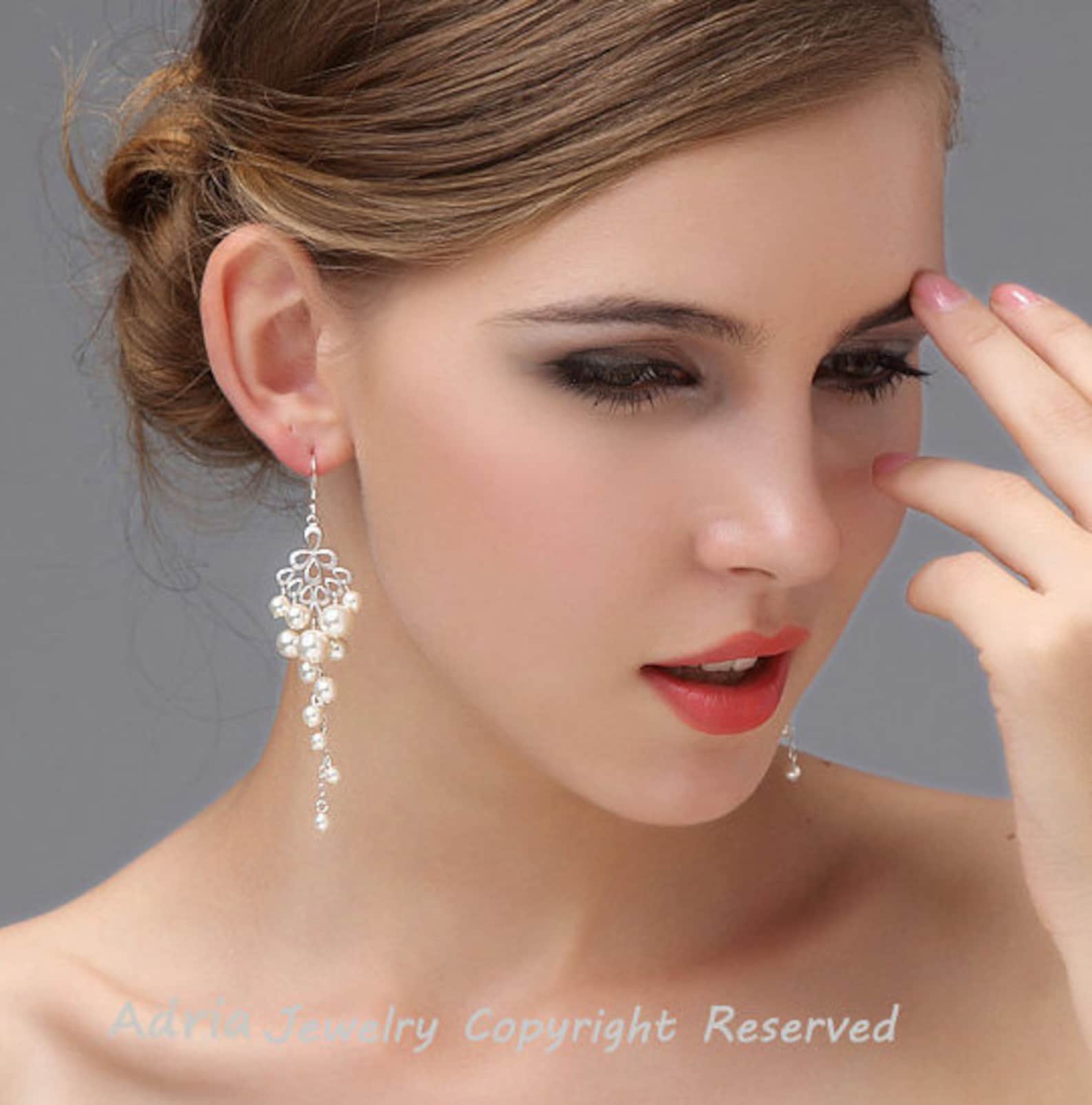 Bridal Chandelier Earrings Pearl Wedding Earrings Gold - Etsy