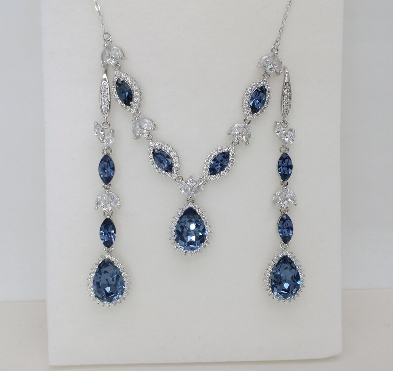 Navy Blue Wedding Jewelry Set Swarovski Denim Blue Crystal - Etsy