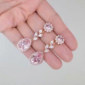 Light Pink Crystal Bridal Jewelry Set Blush Back Drop - Etsy