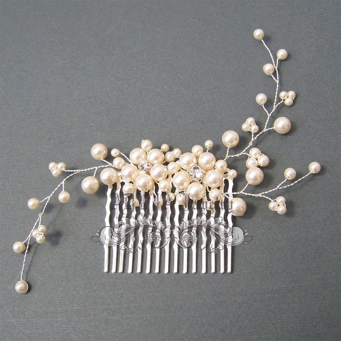 Ivory Pearl Rhinestone Floral Vine Bridal Hair Comb Wedding Etsy