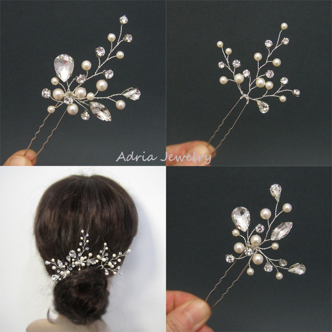 Wedding Hair Pins Set of 3 Gold Hair Pins Crystal Hairpins - Etsy