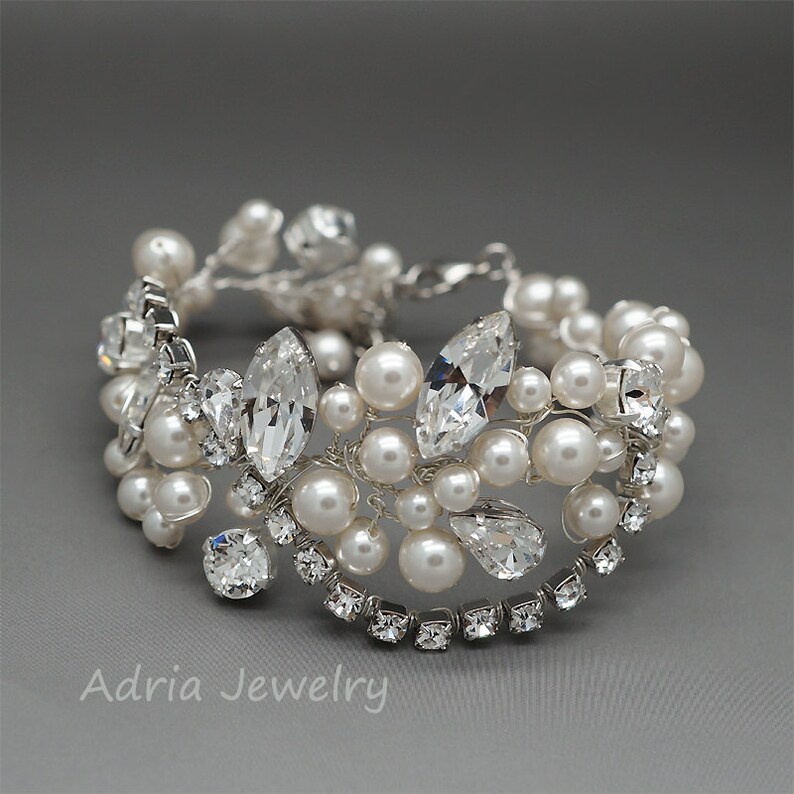 Cuff Bracelet Bridal Bracelet Pearl Wedding Bracelet Wide - Etsy