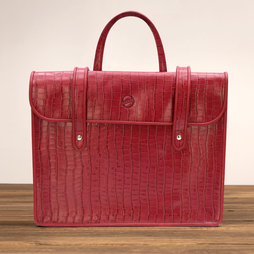 Vintage Leather Sheet Music Bag Croco Embossed Maroon Genuine Leather ...