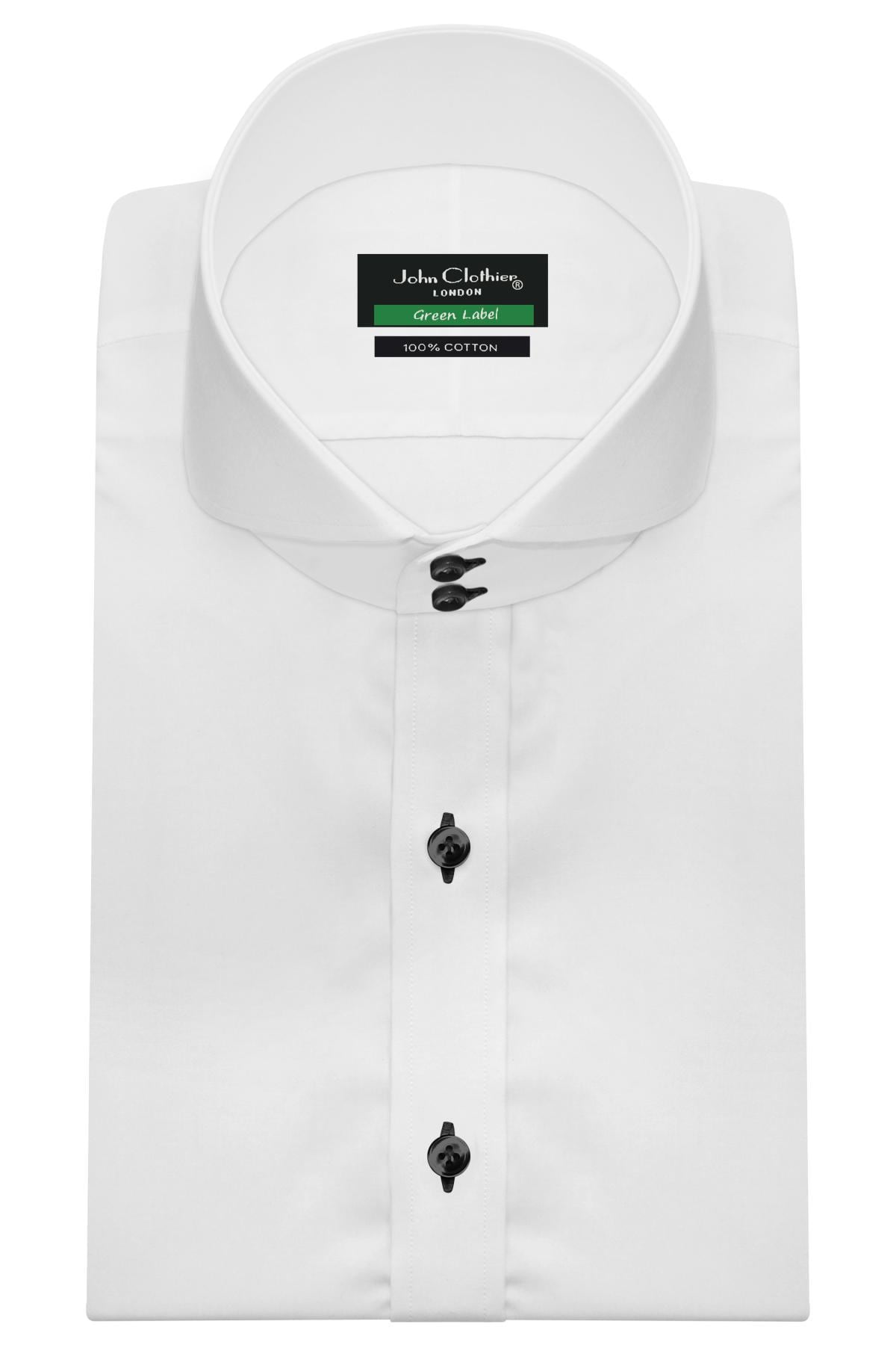 Men’s High Collar Dress Shirt White With Black Buttons Tuxedo Wedding ...