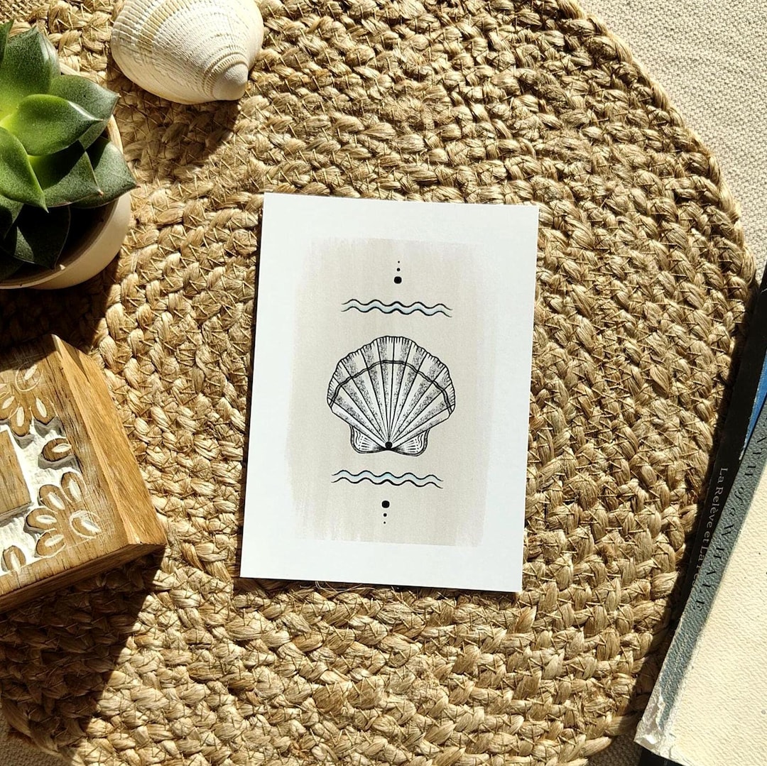 Seashell Postcard, Compass Postcard, Ocean Postcard, Wave Postcard ...