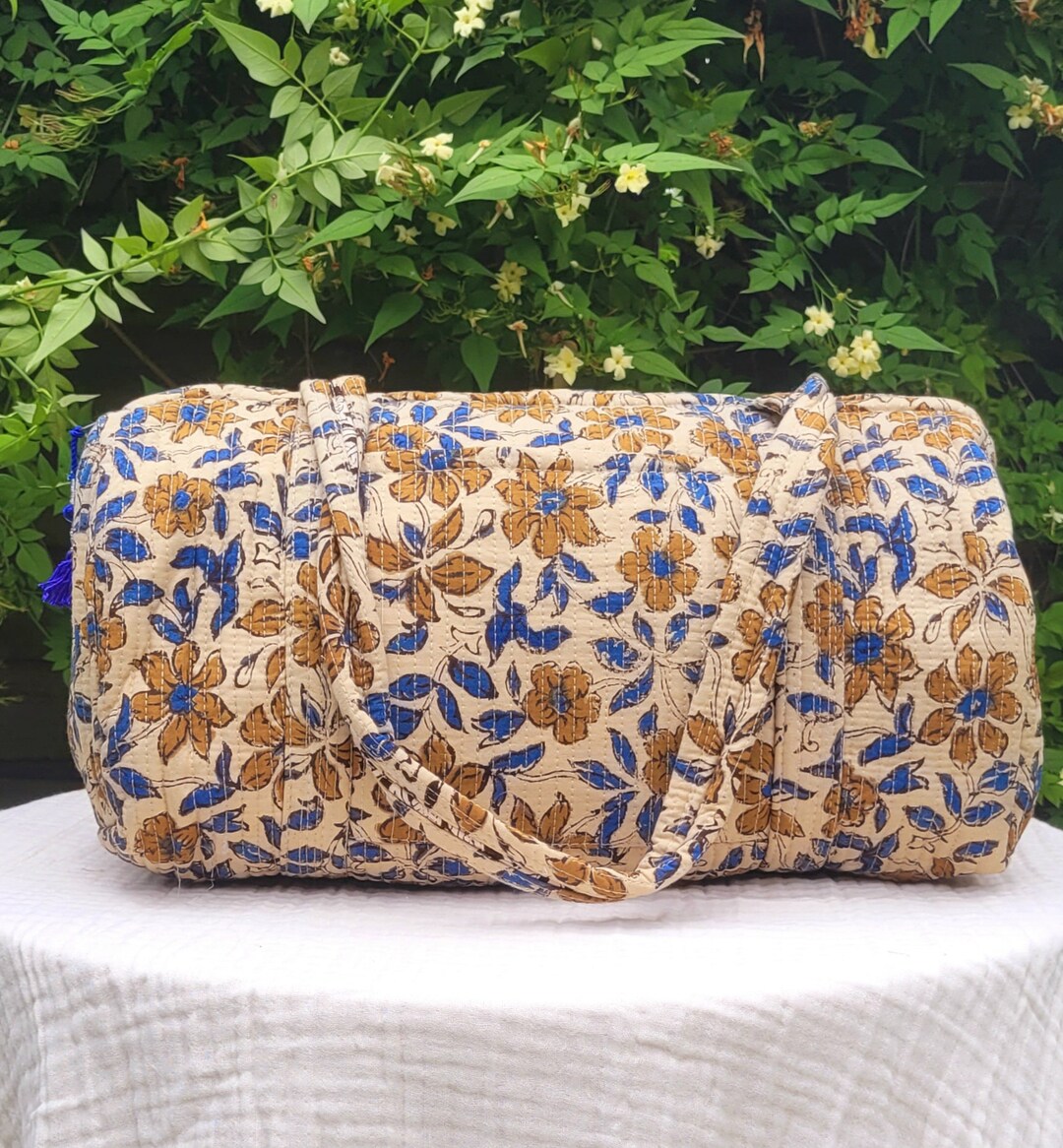 Weekend/ Duffel Bag. Quilted Cotton, Block Printed Floral Fabric ...