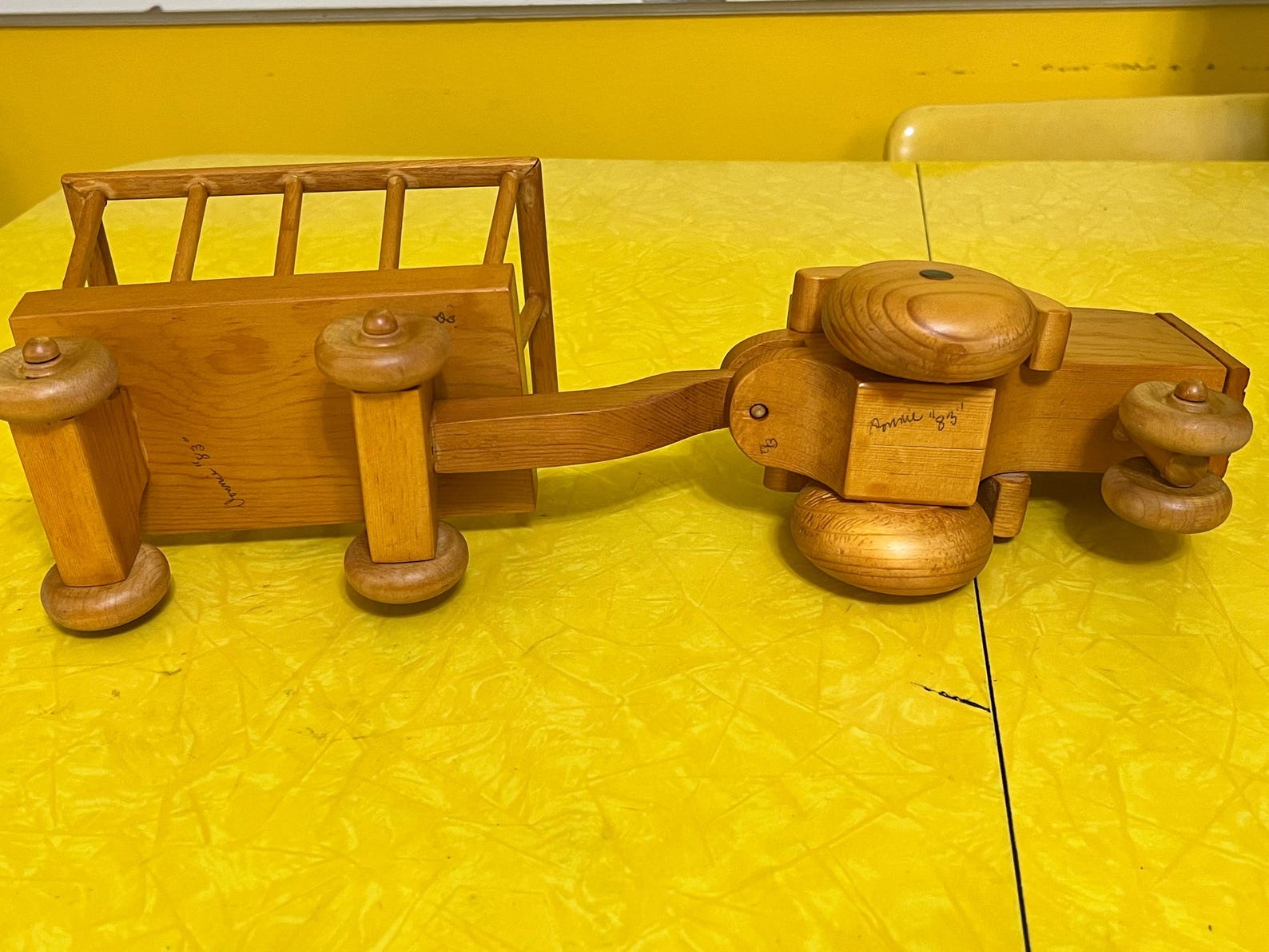 Wooden Farm Tractor With Hay Bail Cart Hand Made Construction Toy ...