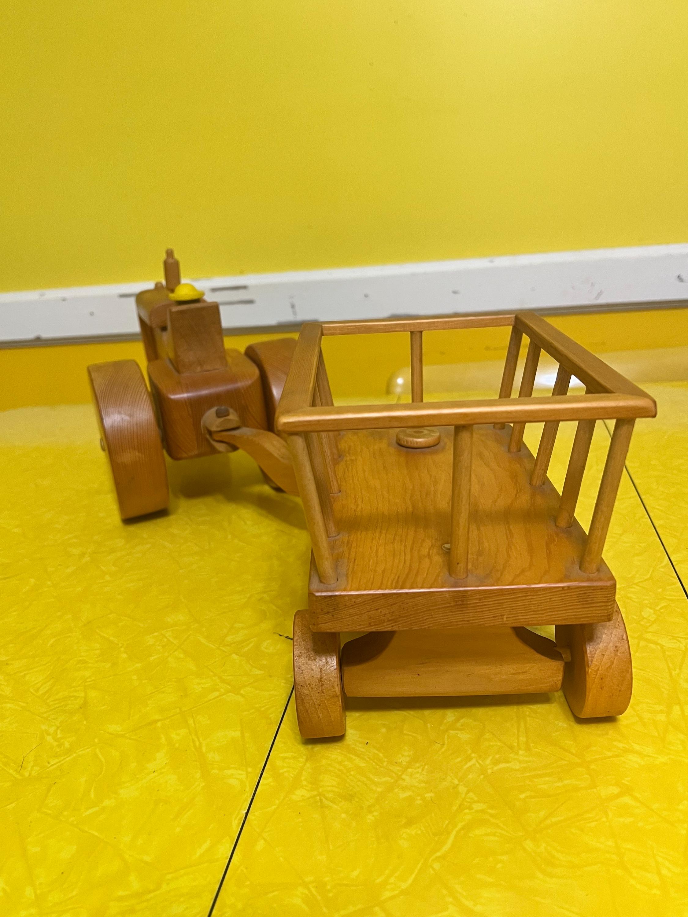 Wooden Farm Tractor With Hay Bail Cart Hand Made Construction Toy ...