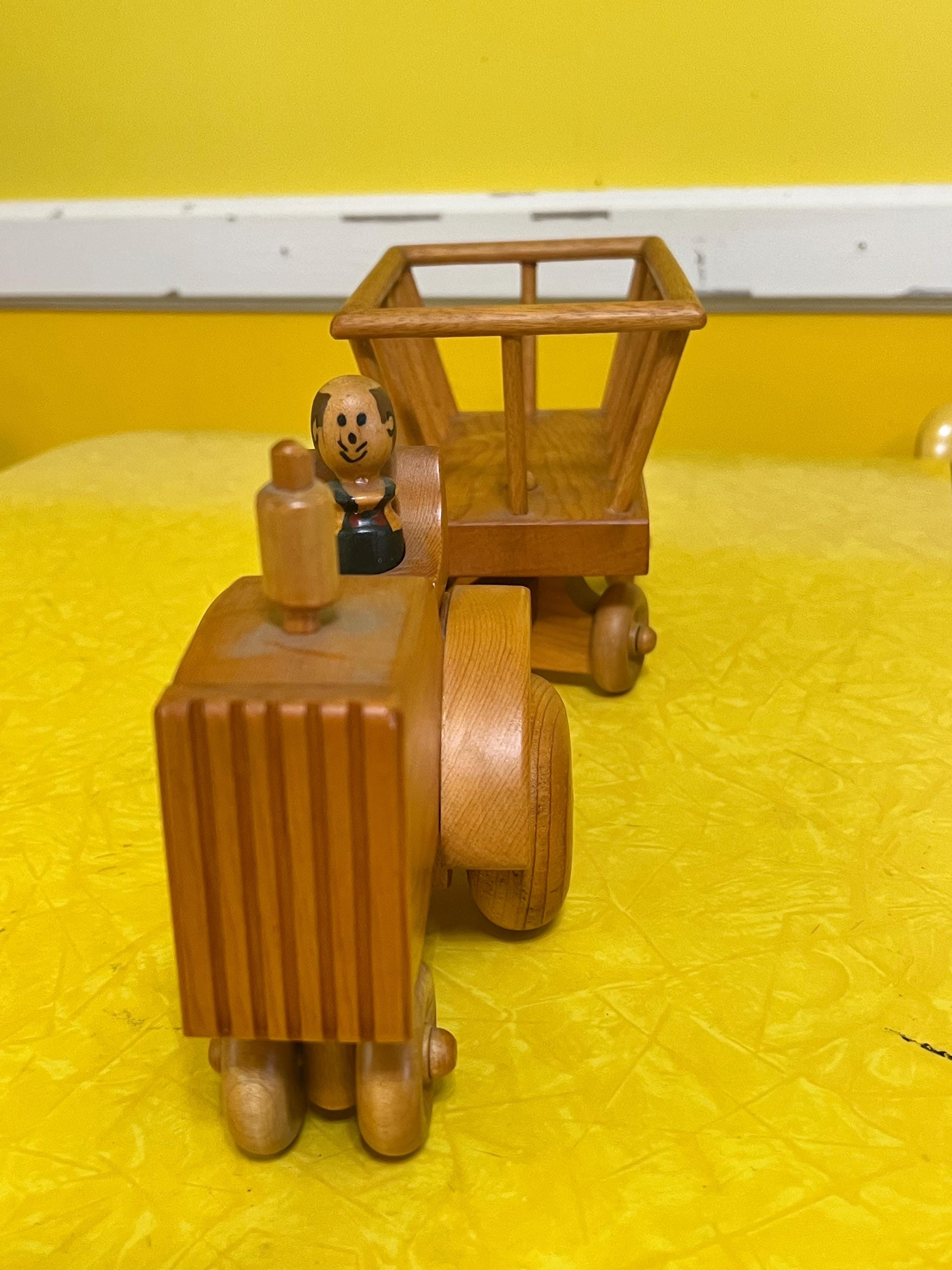 Wooden Farm Tractor With Hay Bail Cart Hand Made Construction Toy ...