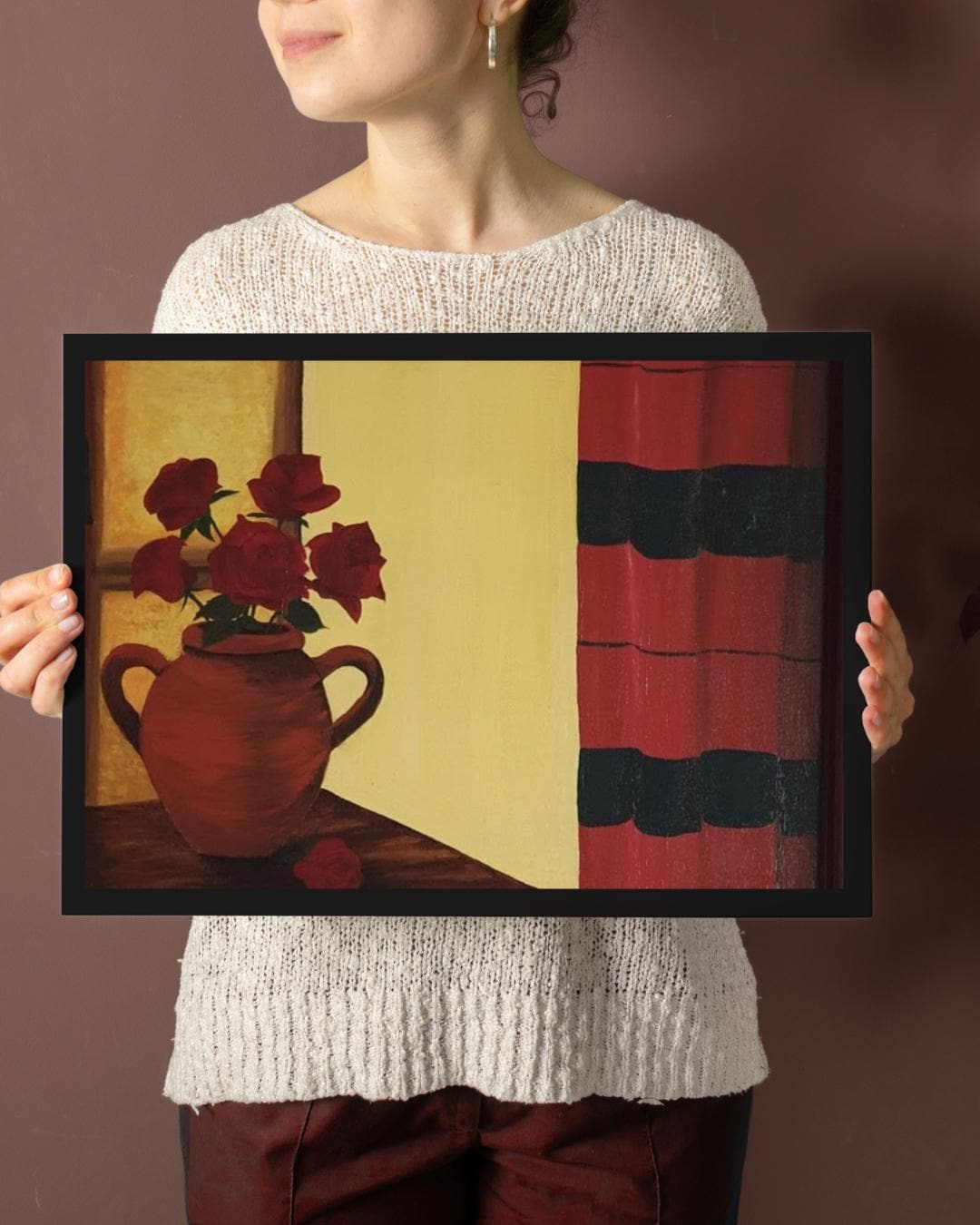 Seville – Acrylic Painting, Digital Print – Vase of Red Roses ...