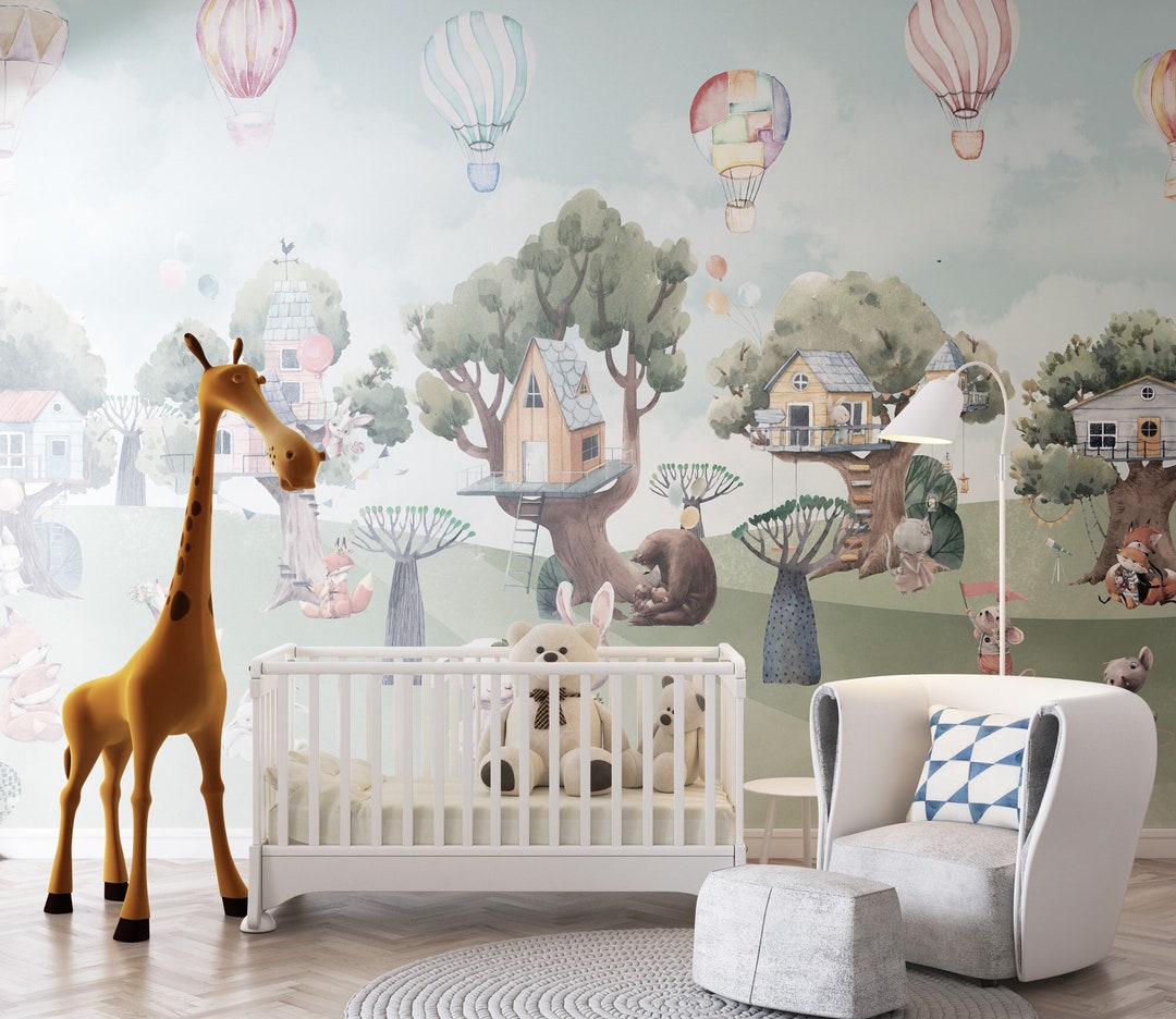 Cute Animals Forest Houses Wallpaper, Peel and Stick Mural , Cute ...