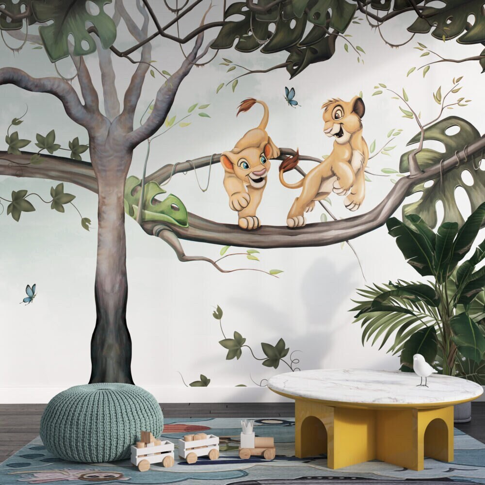 Simba and Nala Wallpaper, Peel and Stick Mural, Cute Lions Wallpaper ...