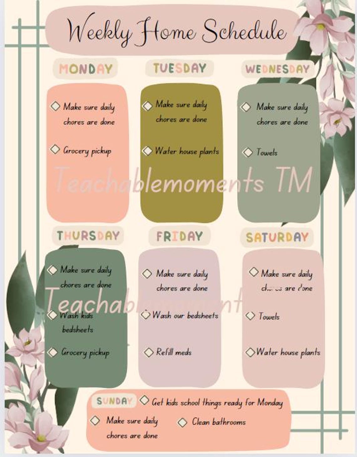 Editable Home Cleaning Schedule Organization Template - Etsy