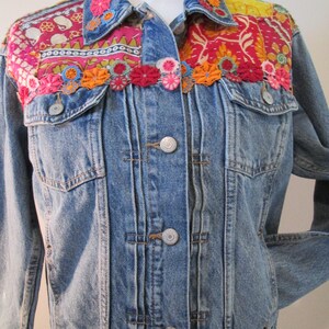 Boho Chic Denim Jacket, Artisan Crafted Patchwork Distressed Jean ...