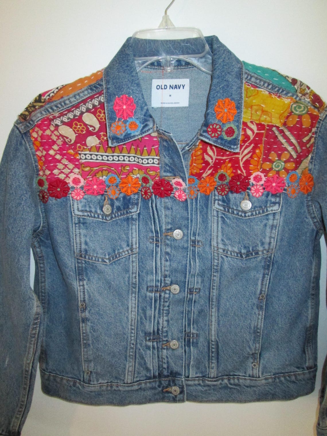 Boho Chic Denim Jacket, Artisan Crafted Patchwork Distressed Jean ...