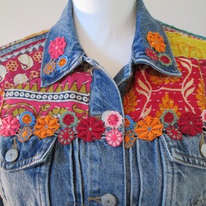 Boho Chic Denim Jacket, Artisan Crafted Patchwork Distressed Jean ...