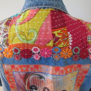 Boho Chic Denim Jacket, Artisan Crafted Patchwork Distressed Jean ...