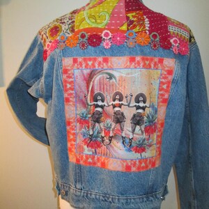Boho Chic Denim Jacket, Artisan Crafted Patchwork Distressed Jean ...