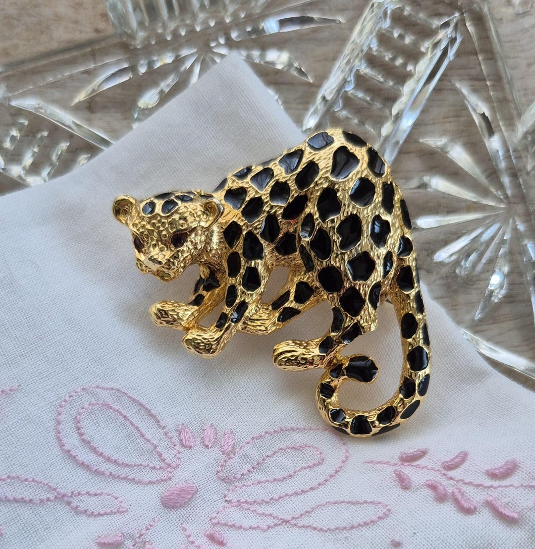 Vintage Signed BUTLER Rhinestone Jaguar Leopard Cat Brooch Pin - Etsy