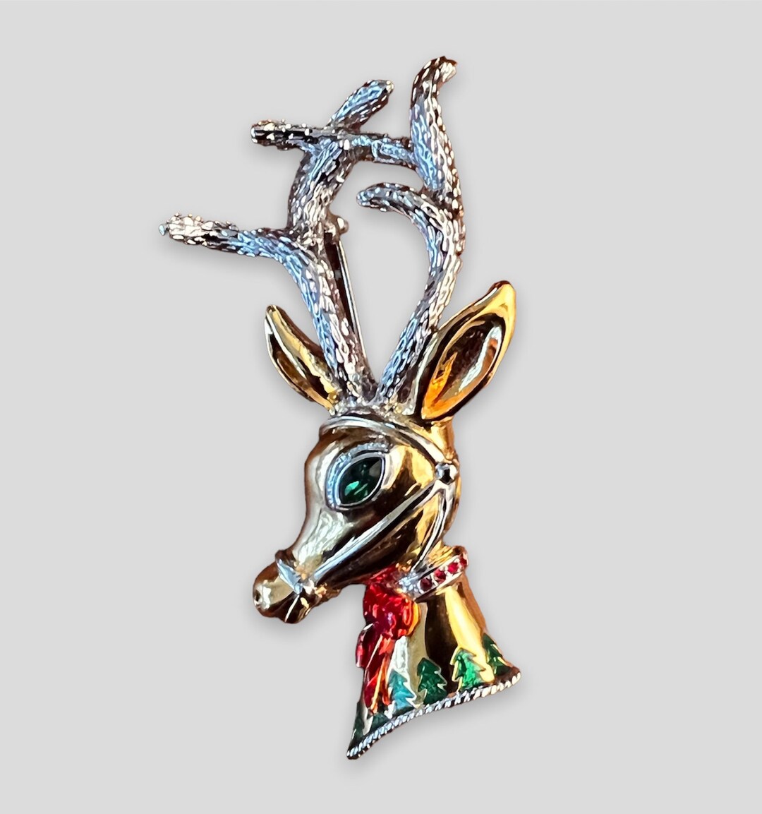 Vintage Butler, Reindeer Brooch, Dasher, Rhinestone, Enamel, Gold Tone ...