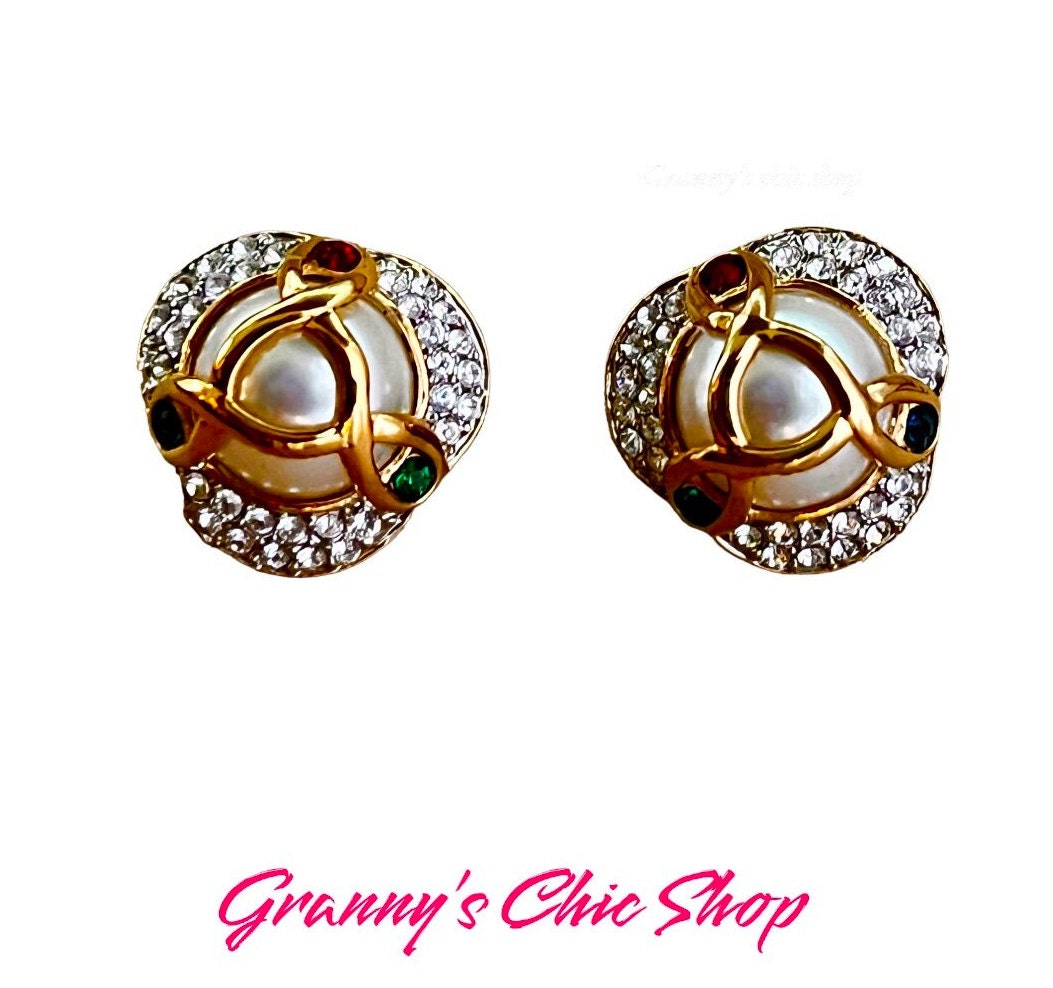 Butler Fifth Avenue Collection Rhinestone Studded, Gold and Pearl Clip ...