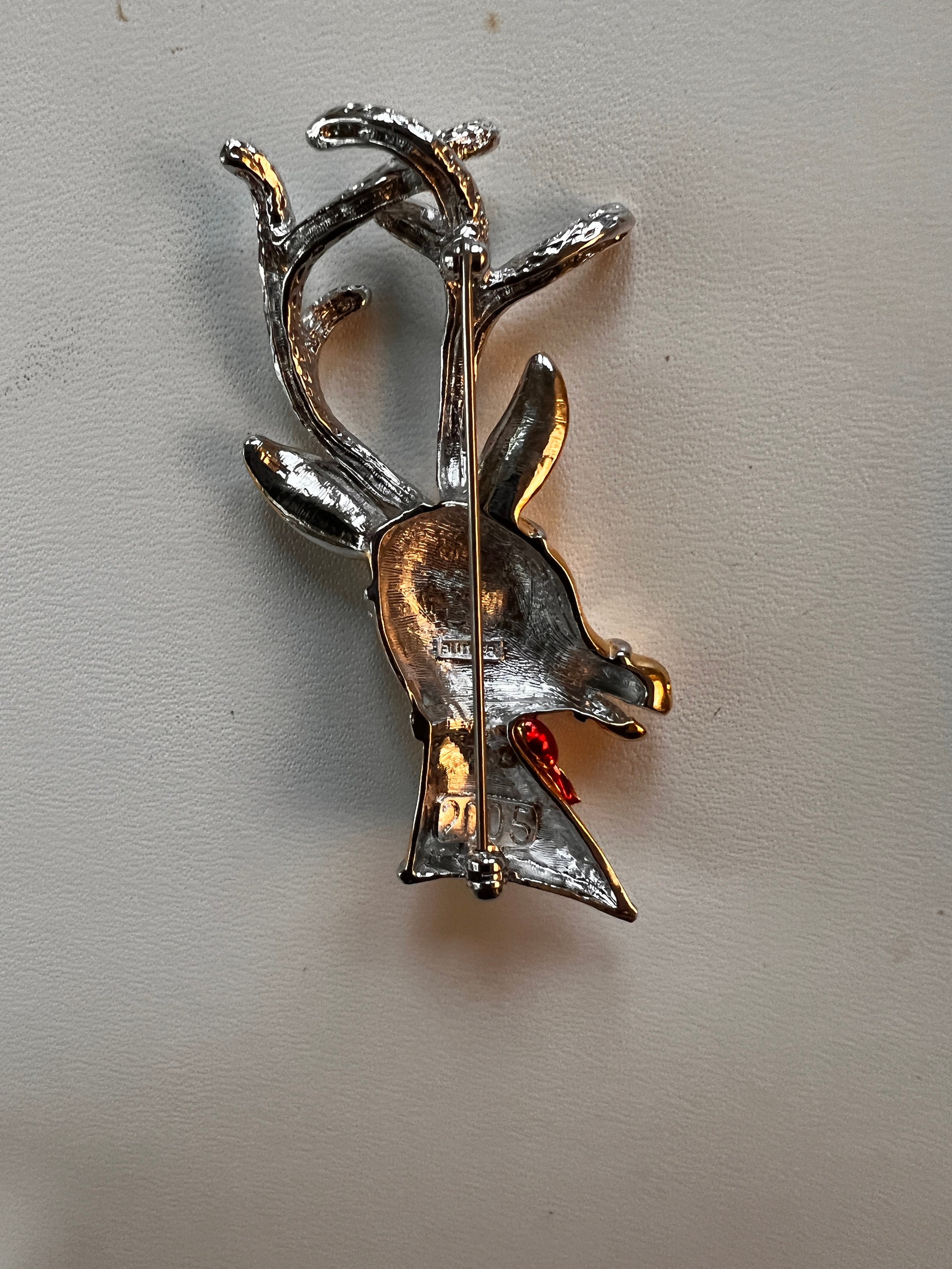 Vintage Butler, Reindeer Brooch, Dasher, Rhinestone, Enamel, Gold Tone ...