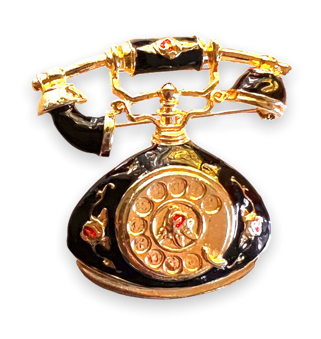 Extra Large Black Enamel Retro Telephone Brooch Vintage - Etsy