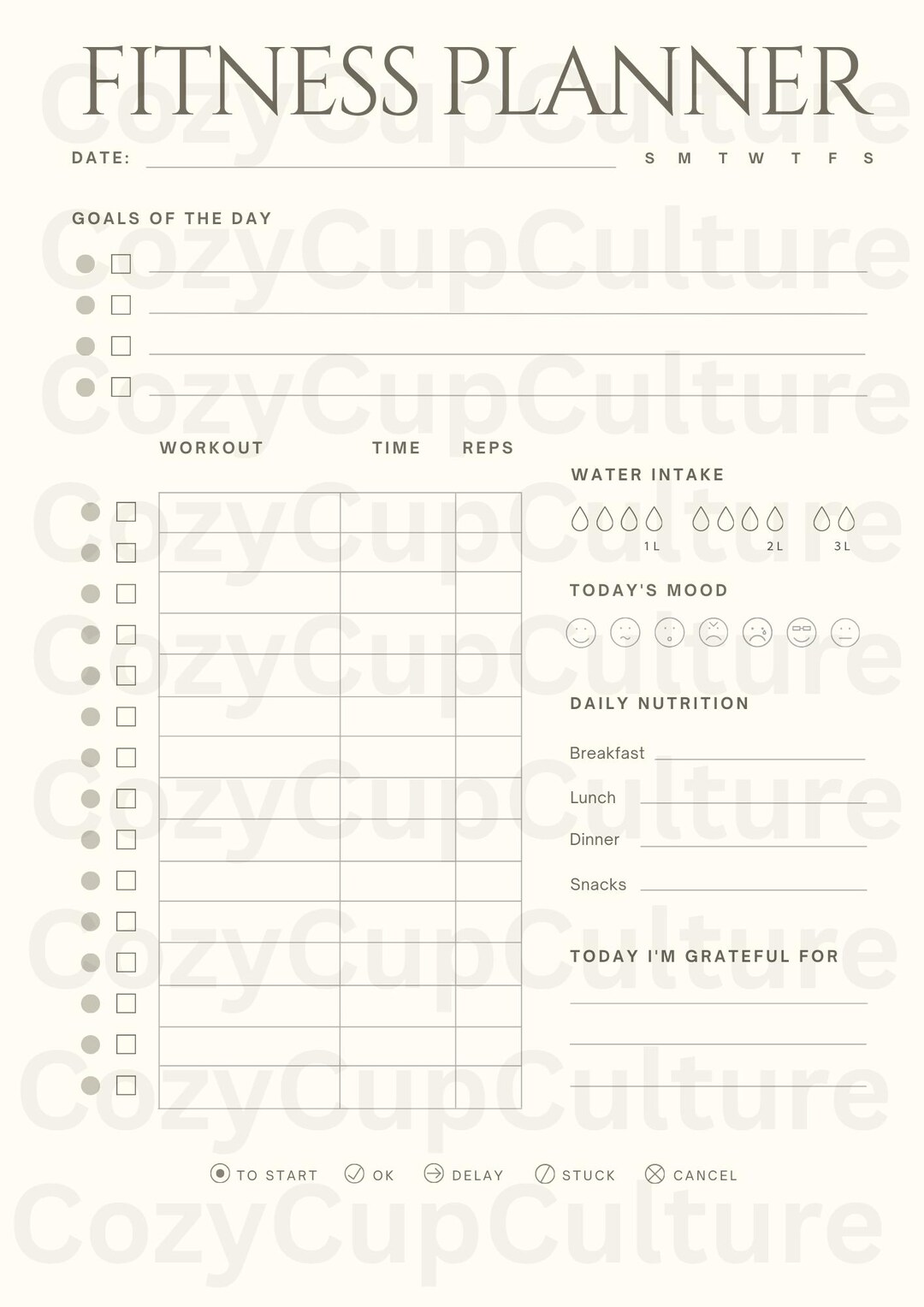 Daily Printable Fitness and Workout Planner - Etsy