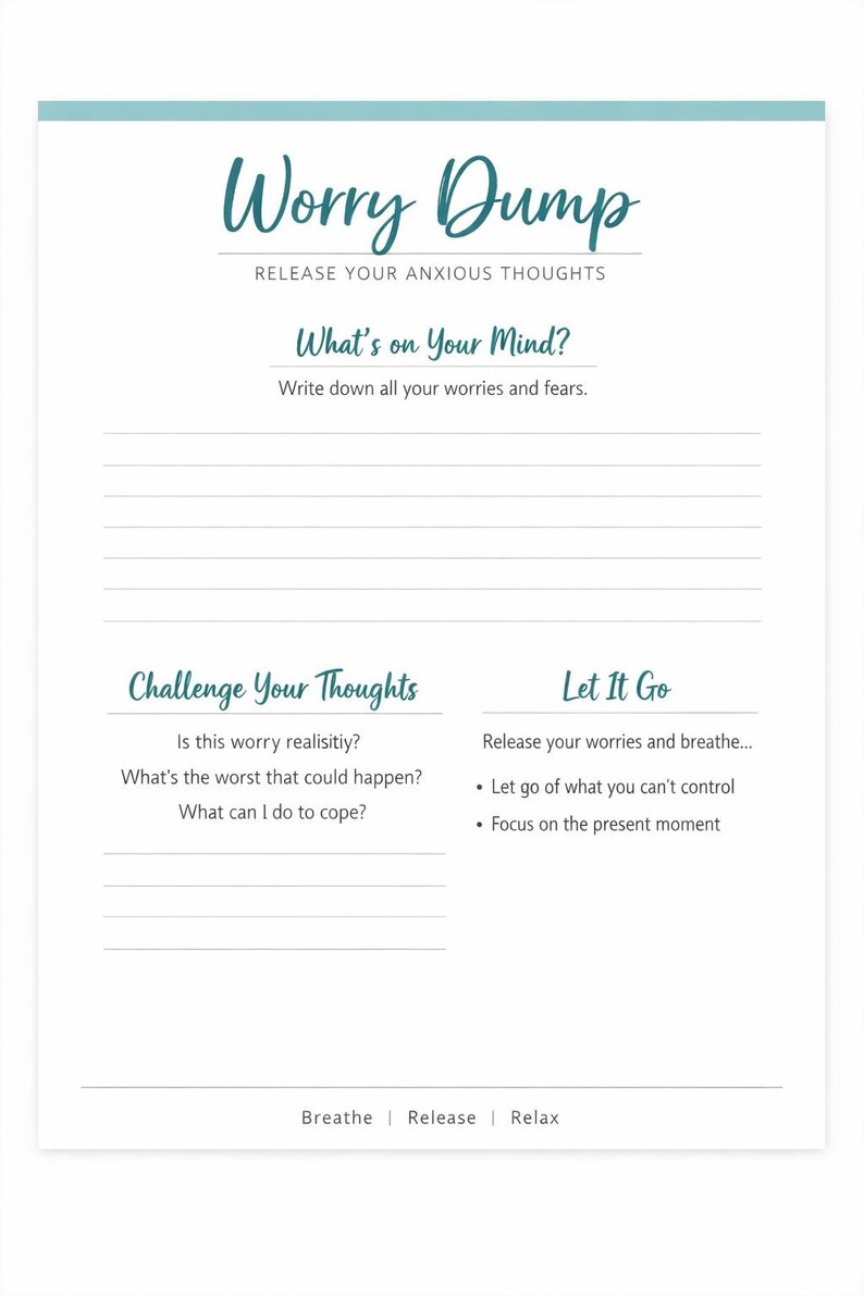 Worry Dump Printable – Anxiety Relief Worksheet – Mental Health Self ...