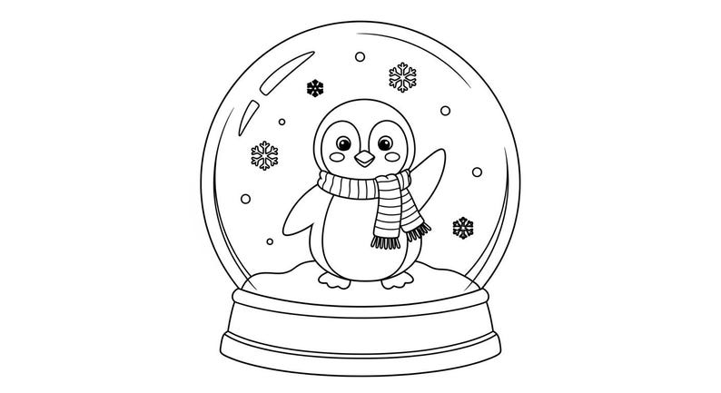 Snow Globe Coloring Pages, Winter Theme Printable, Adult Coloring, Kids ...