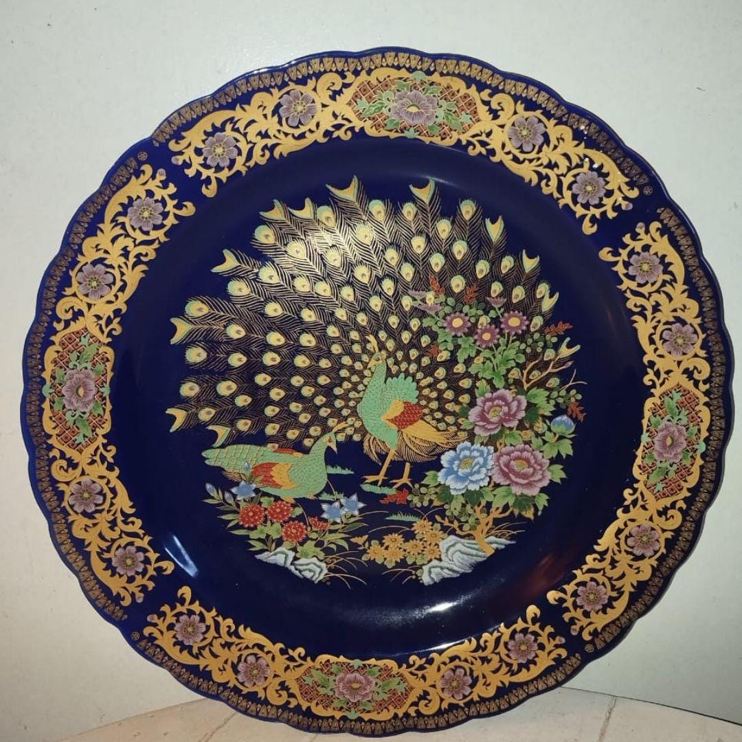 Vintage Moroccan Taous Plate: Handcrafted Peacock Porcelain, 1980s - Etsy