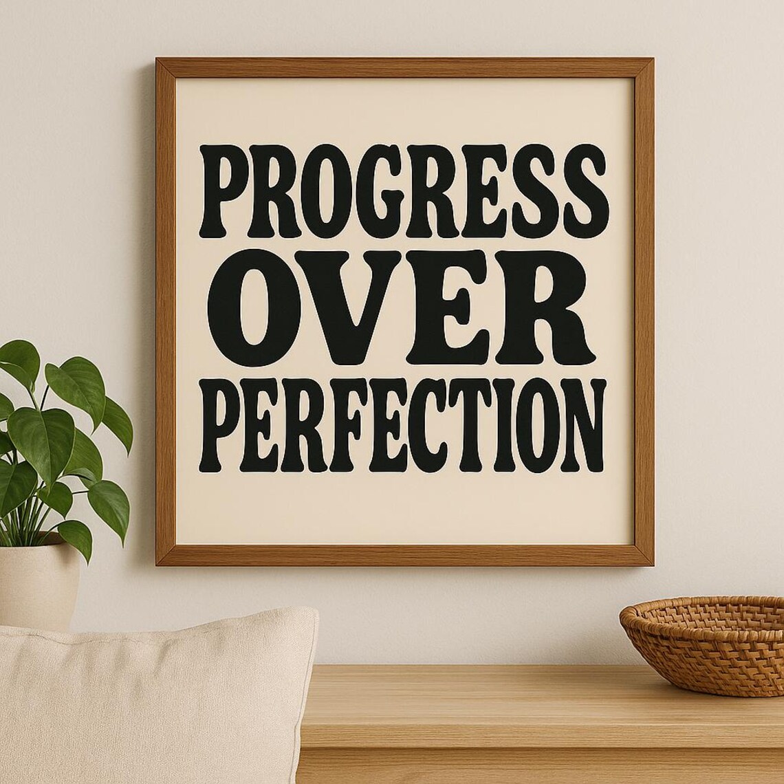 Progress Over Perfection Poster – Retro Motivational Quote, Boho Wall ...