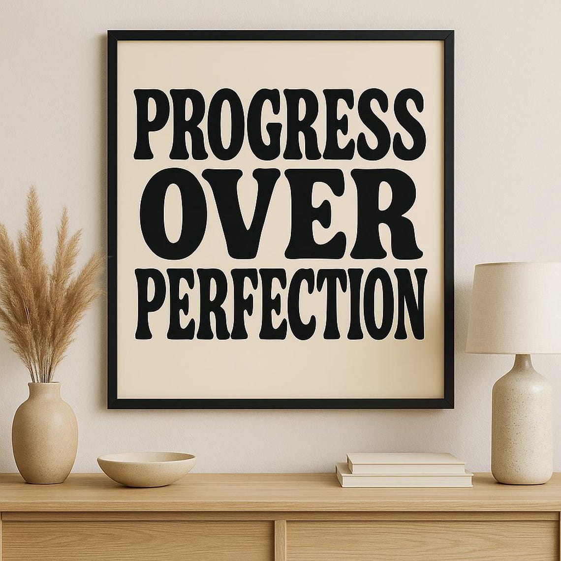 Progress Over Perfection Poster – Retro Motivational Quote, Boho Wall ...