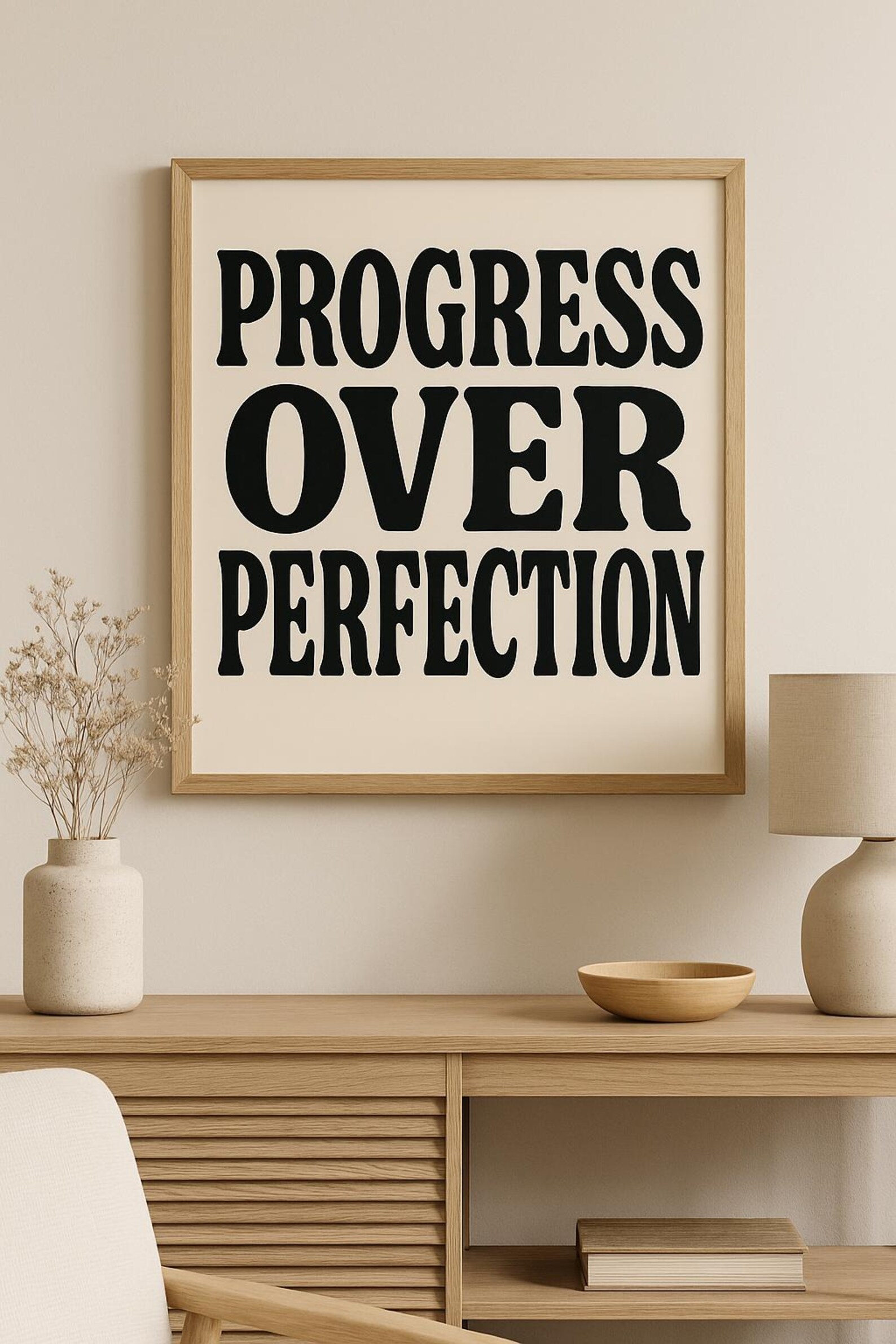 Progress Over Perfection Poster – Retro Motivational Quote, Boho Wall ...