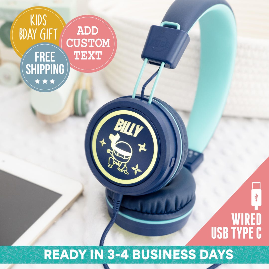 Custom Led-backlit USB-C Kids Headphones (blue) | Back to School ...