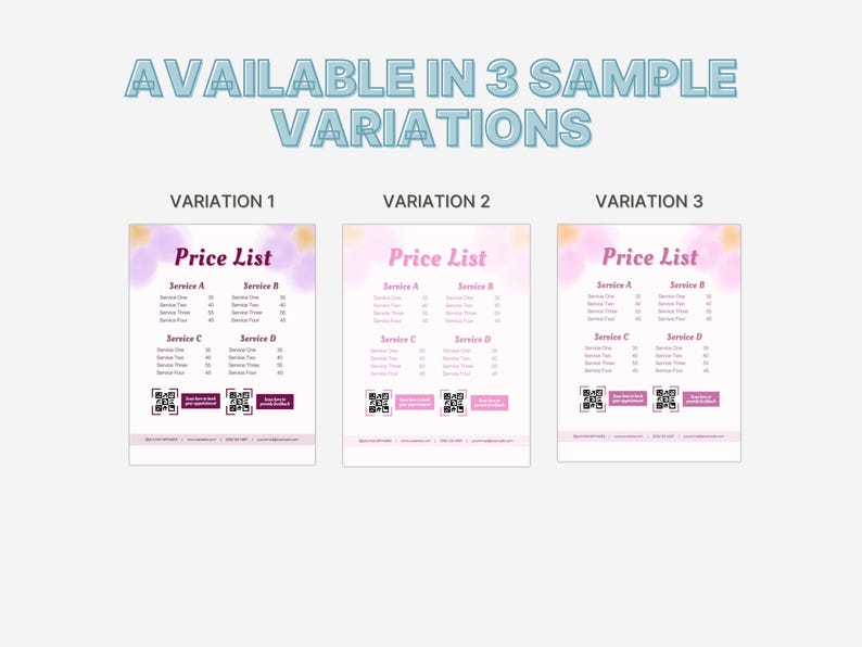 Editable Price List Template, Minimalist Business Menu (canva, US ...