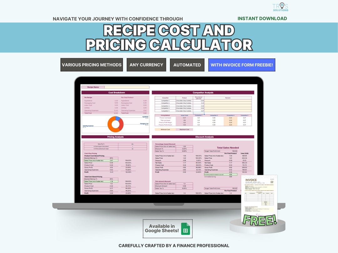 Recipe Cost and Pricing Calculator for Small Business Spreadsheet ...