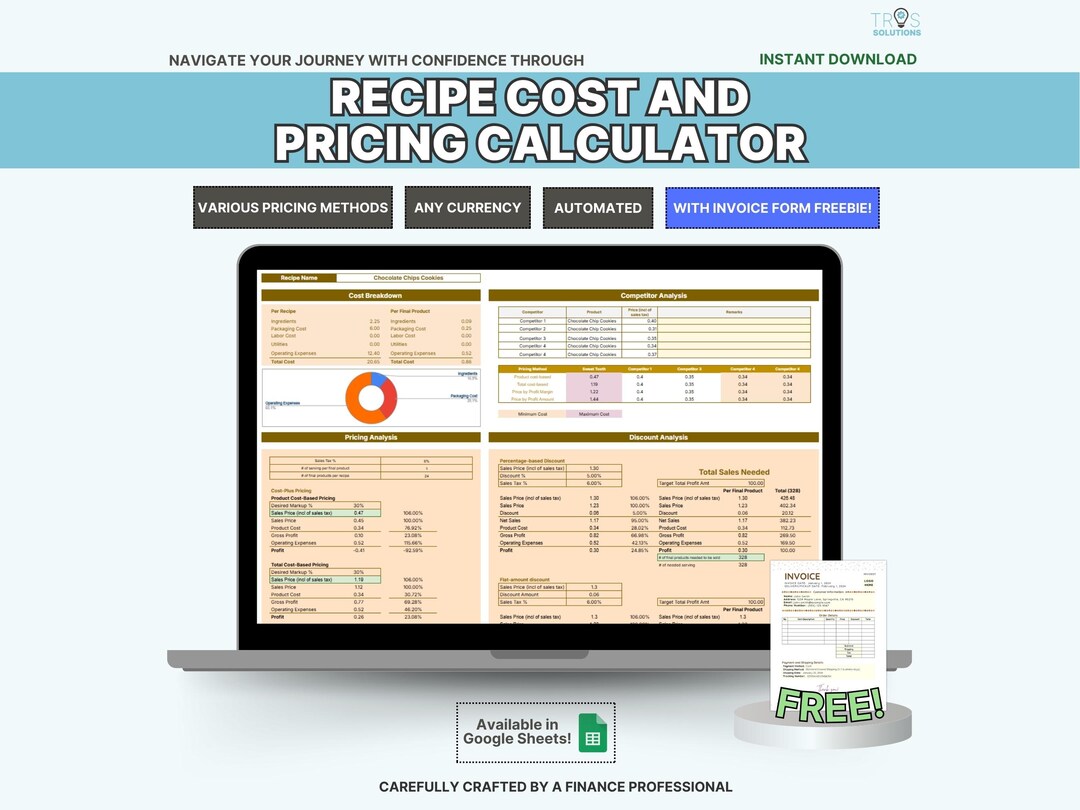 Recipe Cost and Pricing Calculator for Small Business Bakery Minimalist ...