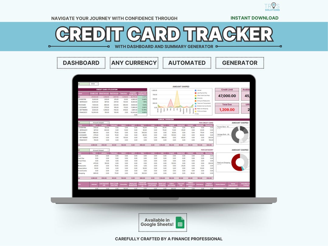 Colorful Credit Card Tracker Debt Payment Tracker Spreadsheets Google Sheets Bill Tracker ...