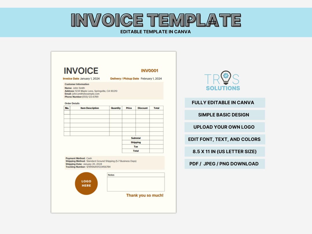 Minimalist Invoice Template Canva Simple Invoice Form Basic Invoice for ...