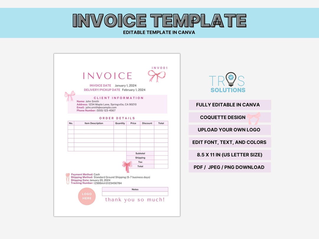 Coquette Invoice Template Canva Girly Invoice Form Aesthetic Invoice ...